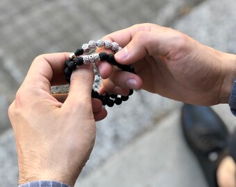 Luxury CZ Diamond Bracelet for Men, Onyx Beaded Bracelet Luxury CZ Diamond Bracelet for Men, Onyx Beaded Bracelet