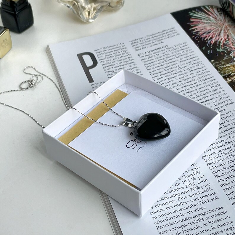 Jet Black Obsidian Pendant Heart Pendant, Gift for Her - Black Obsidian ...
