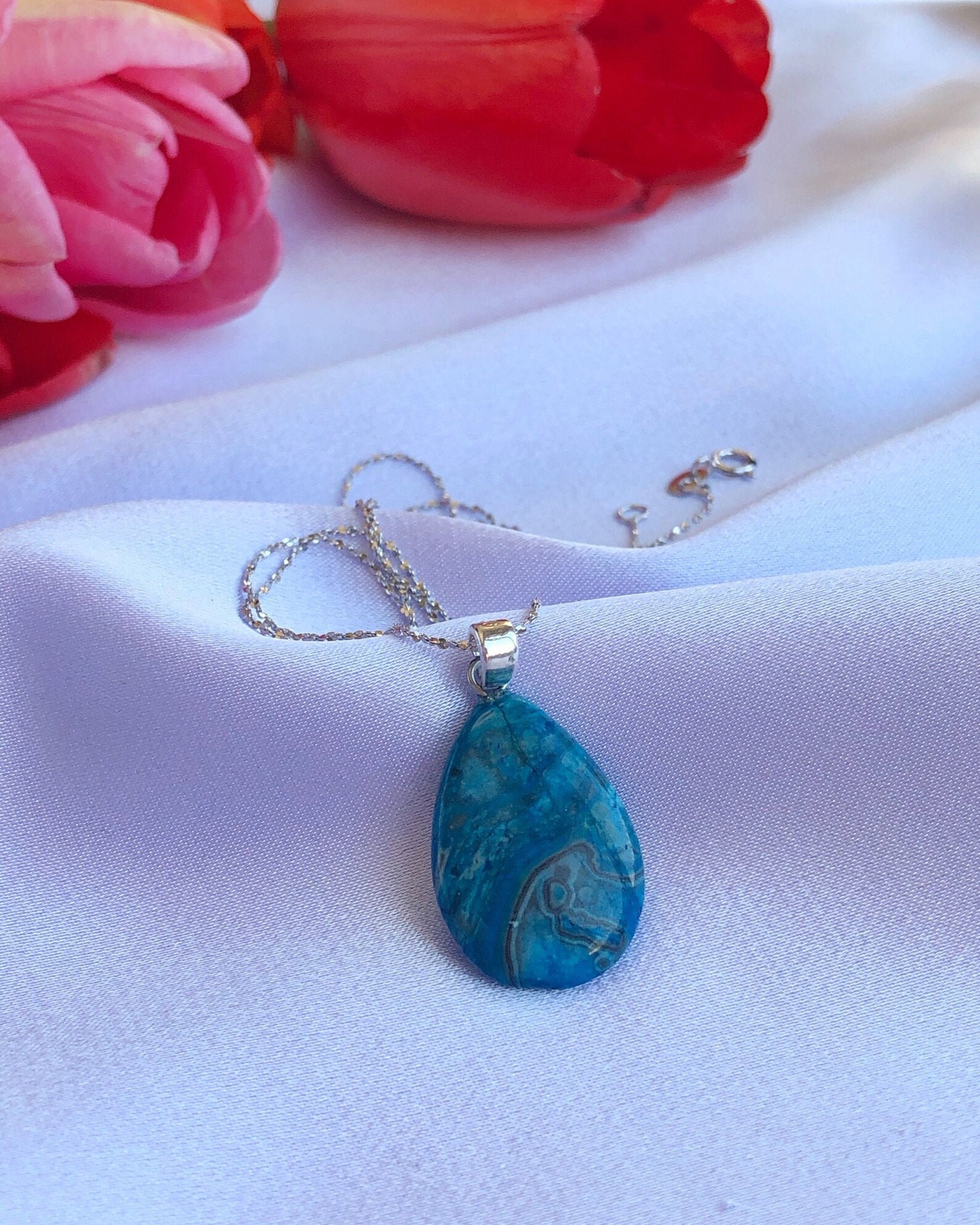 Blue Onyx Drop Pendant Natural Blue Gemstone Pendant Gift - Etsy