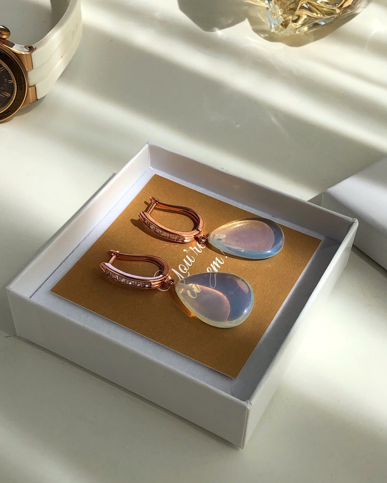 Statement Opalite Earrings Rose gold zircon earrings visit | Etsy