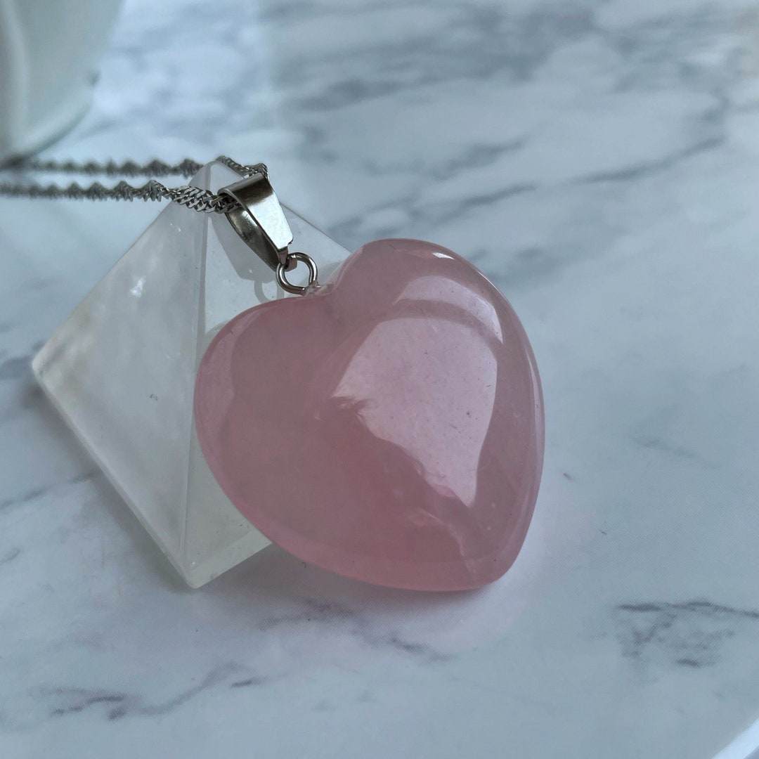 Large Rose Quartz Heart Pendant 3cm, Confession Jewelry Gift, Heart ...