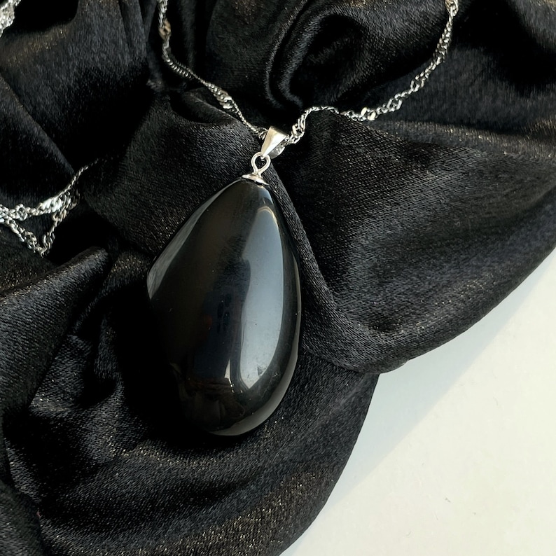 Jet Black Genuine Obsidian Drop Pendant 4cm, Protection Pendant, Chakra ...