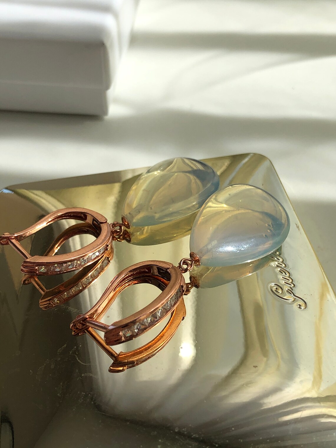 Statement Opalite Earrings Rose Gold Zircon Earrings Visit - Etsy