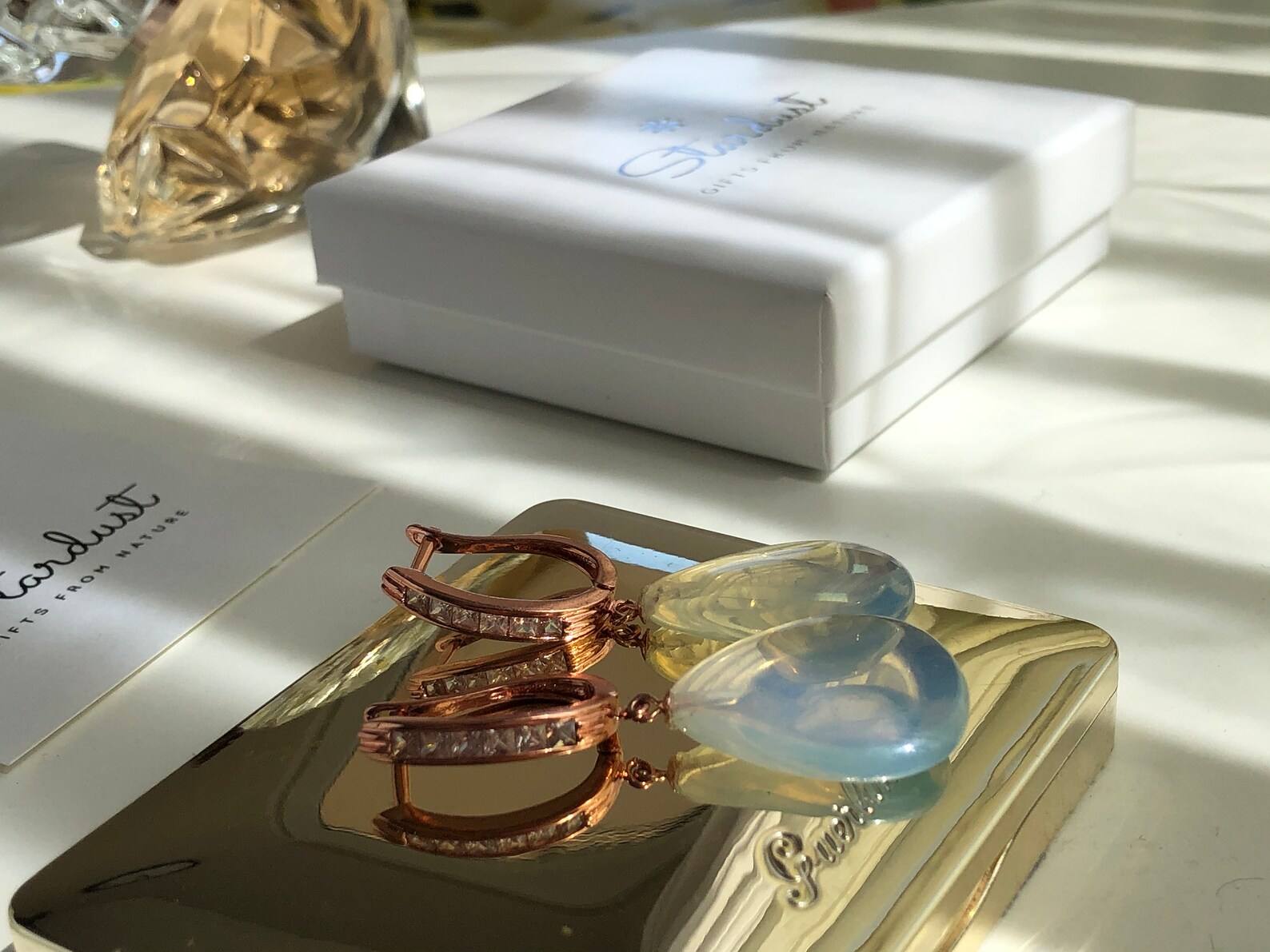 Statement Opalite Earrings Rose Gold Zircon Earrings Visit - Etsy