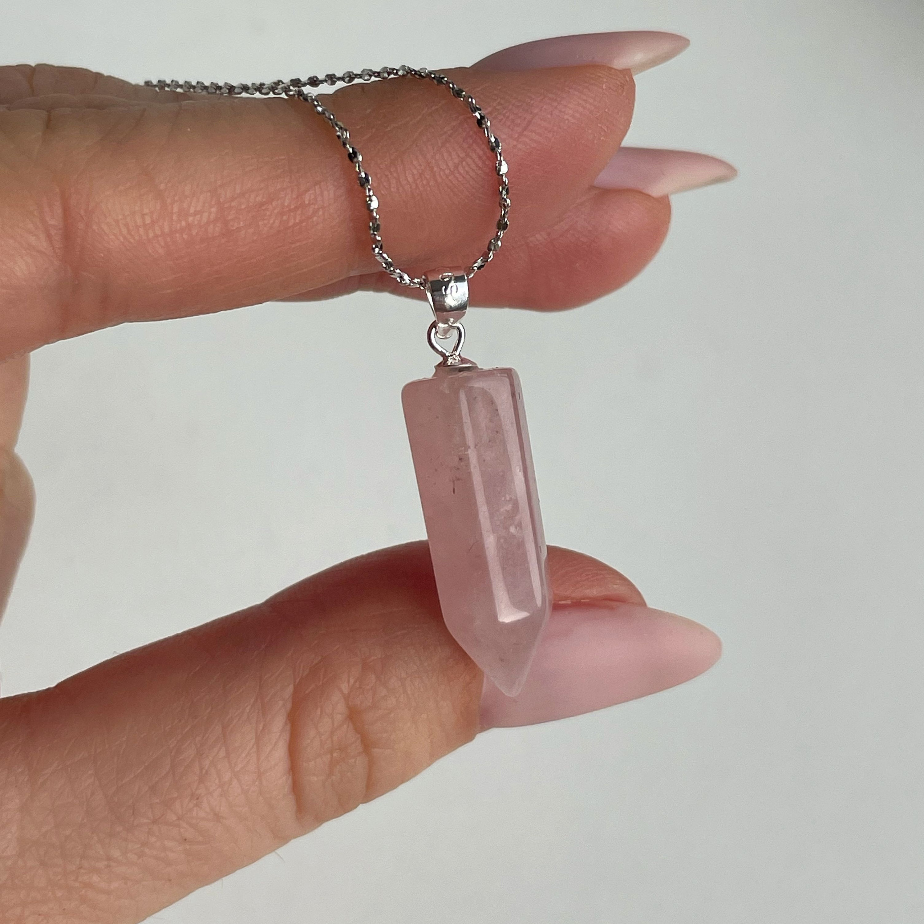 Natural Rose Quartz Pencil Pendant, Romantic Gift for Girl, Point ...