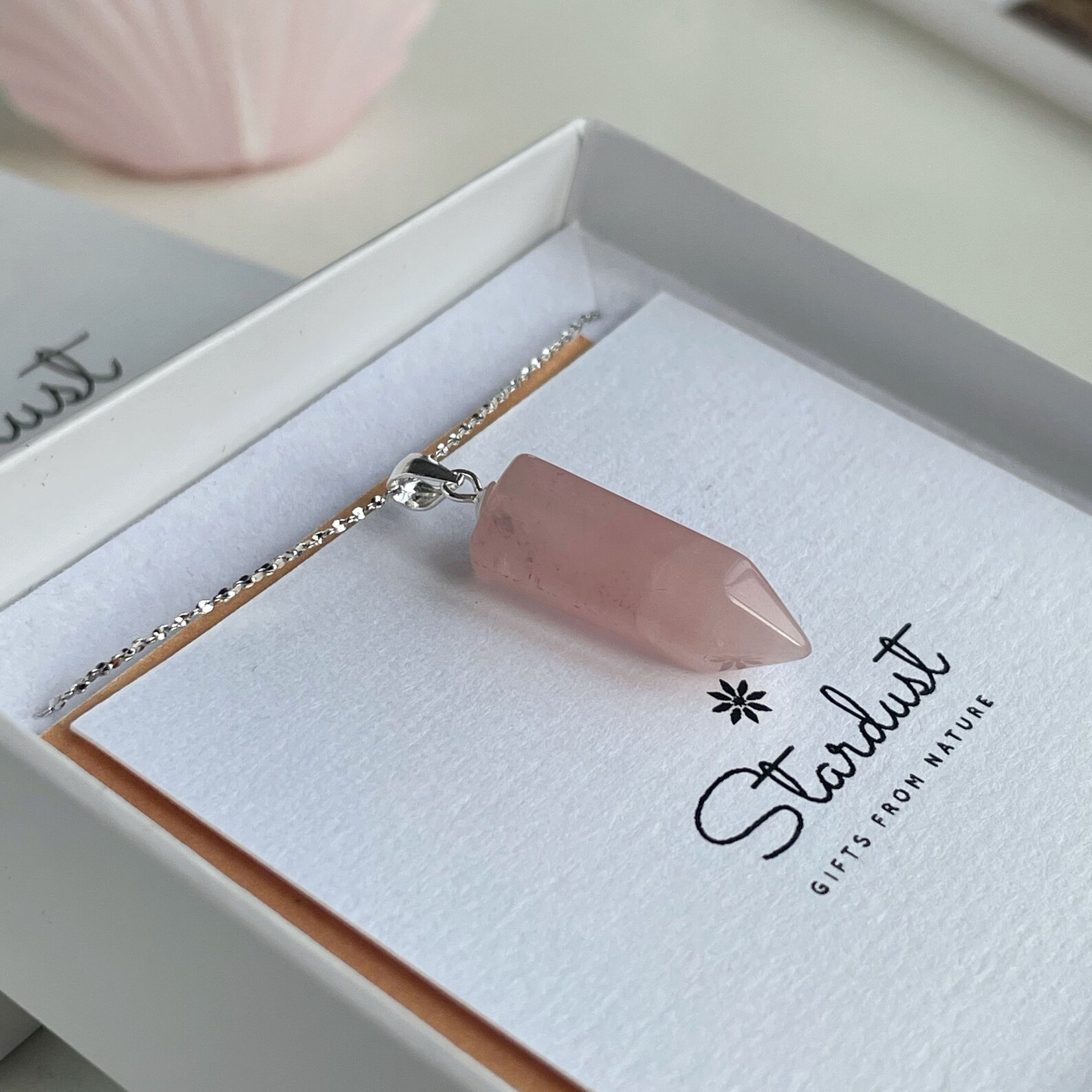 Natural Rose Quartz Pencil Pendant, Romantic Gift for Girl, Point ...
