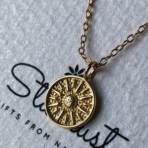 18k Gold Filled Carved Sun Coin Necklace, Hammered Coin Pendant, Gold ...