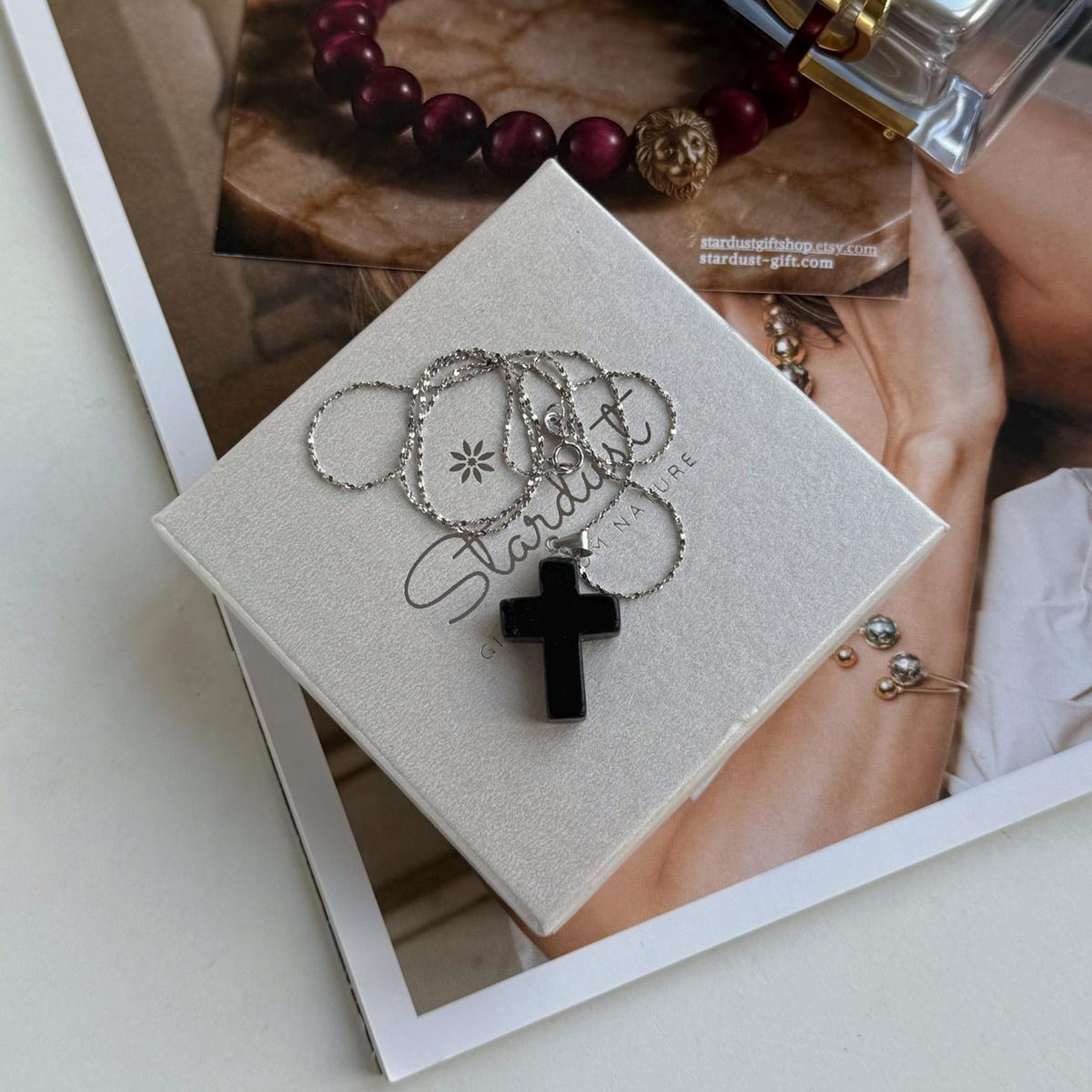 Black Obsidian Cross Pendant, Hand Carved Natural Stone Jewelry ...