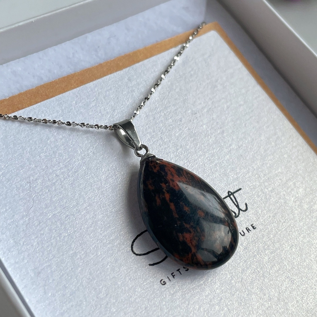 Genuine Mahogany Obsidian Drop Pendant, Natural Protection Stone ...