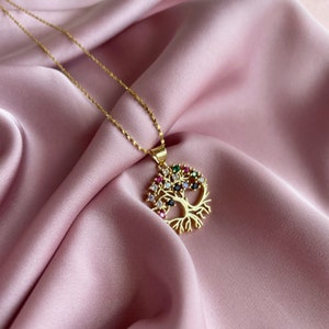 18k Gold Plated Tree of Life Necklace With Zircons, Elegant Necklace ...