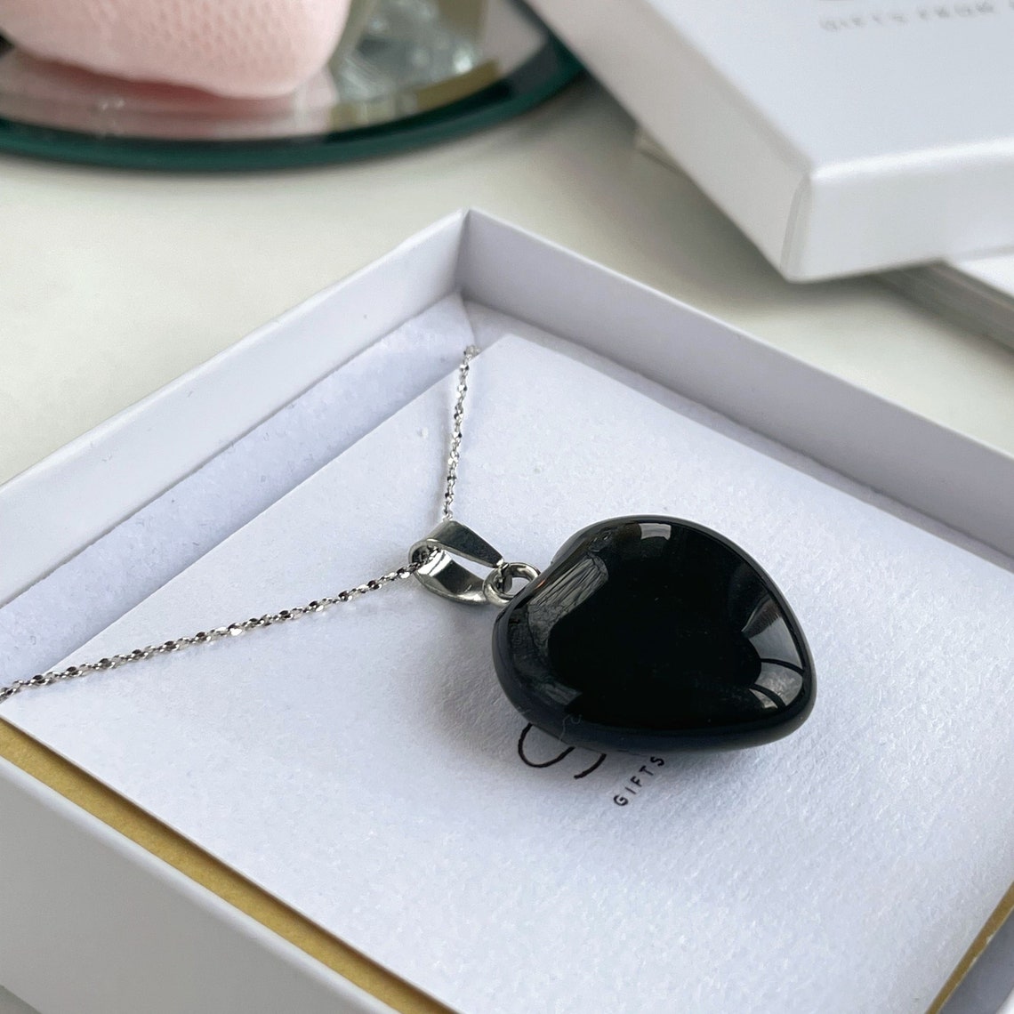 Jet Black Obsidian Pendant Heart Pendant Gift for Her Black - Etsy