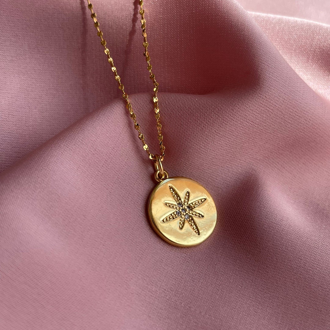 North Star Gold Coin Necklace – 18k Gold Plated Stainless Steel Chain ...