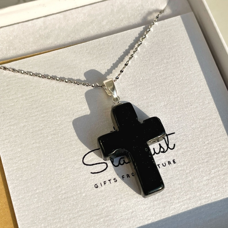 Black Obsidian Cross Pendant Hand Carved Natural Stone - Etsy