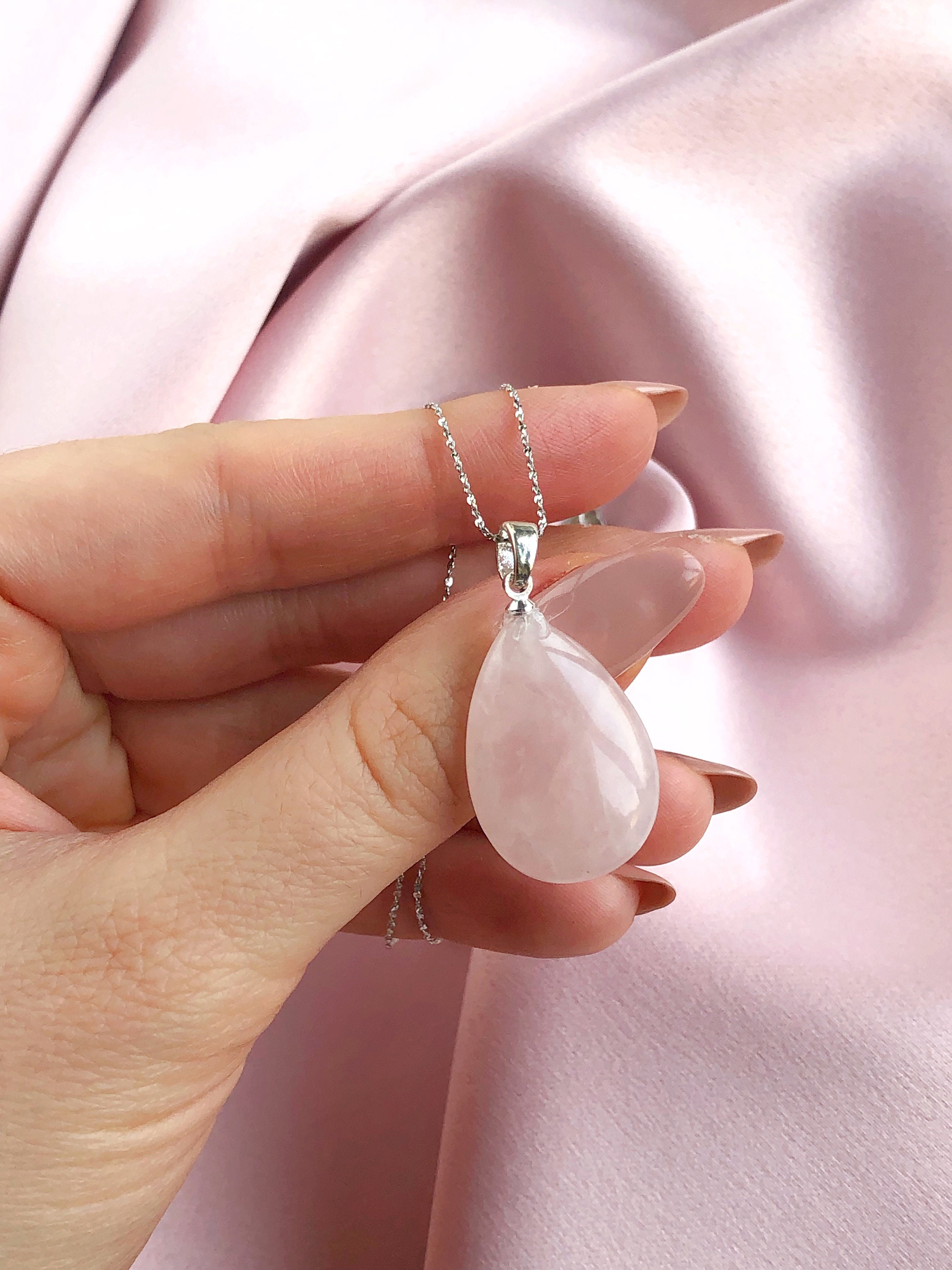 Natural Rose Quartz Drop Pendant necklace tender gift for | Etsy