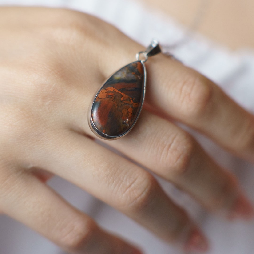 Drop Bloodstone Pendant Necklace Wave Chain, Energy Healing Pendant ...