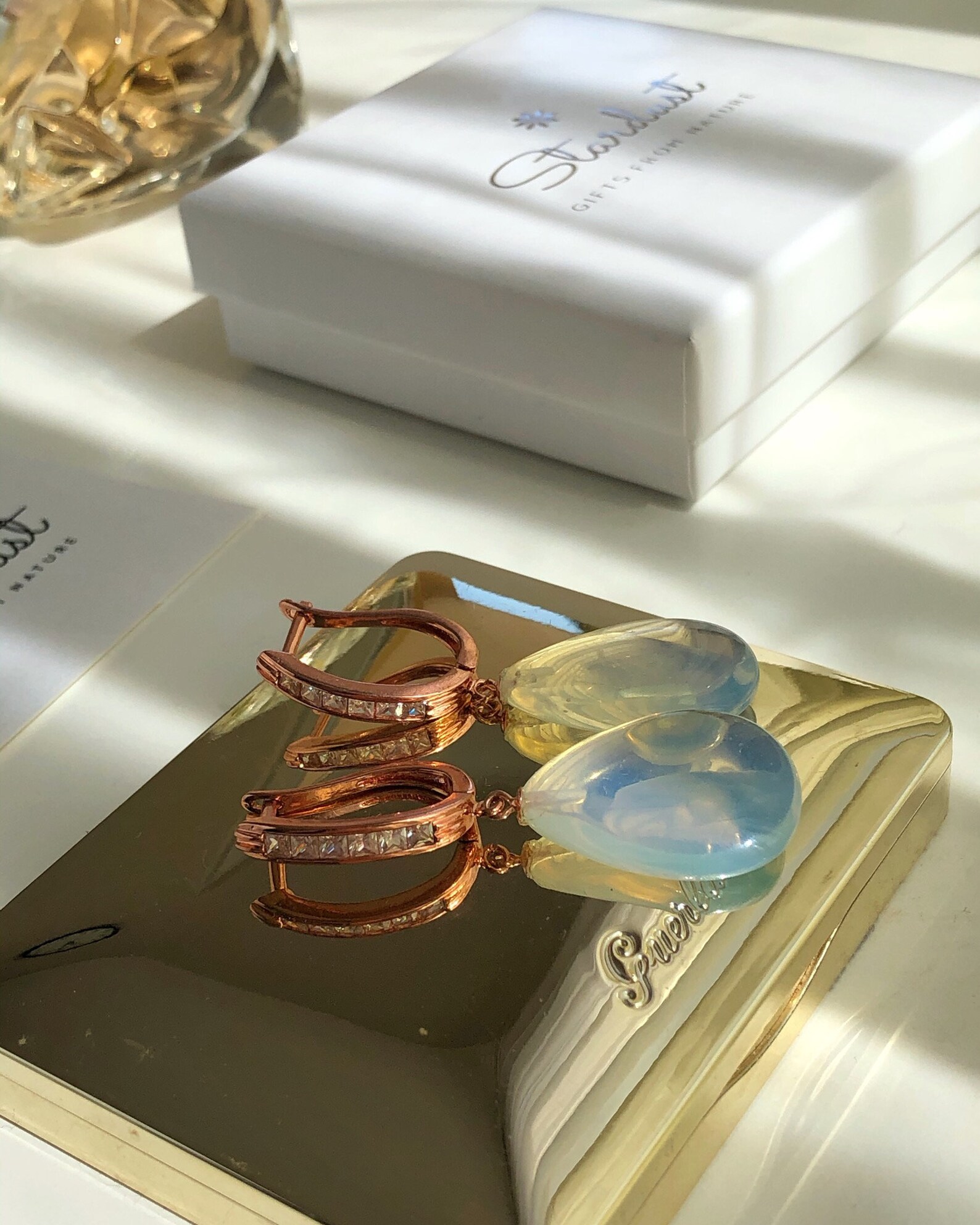 Statement Opalite Earrings Rose Gold Zircon Earrings Visit - Etsy