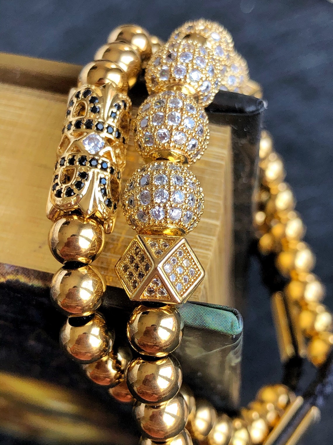 Luxury 18k Gold Filled Bracelet Set for Men Gold Zircon - Etsy