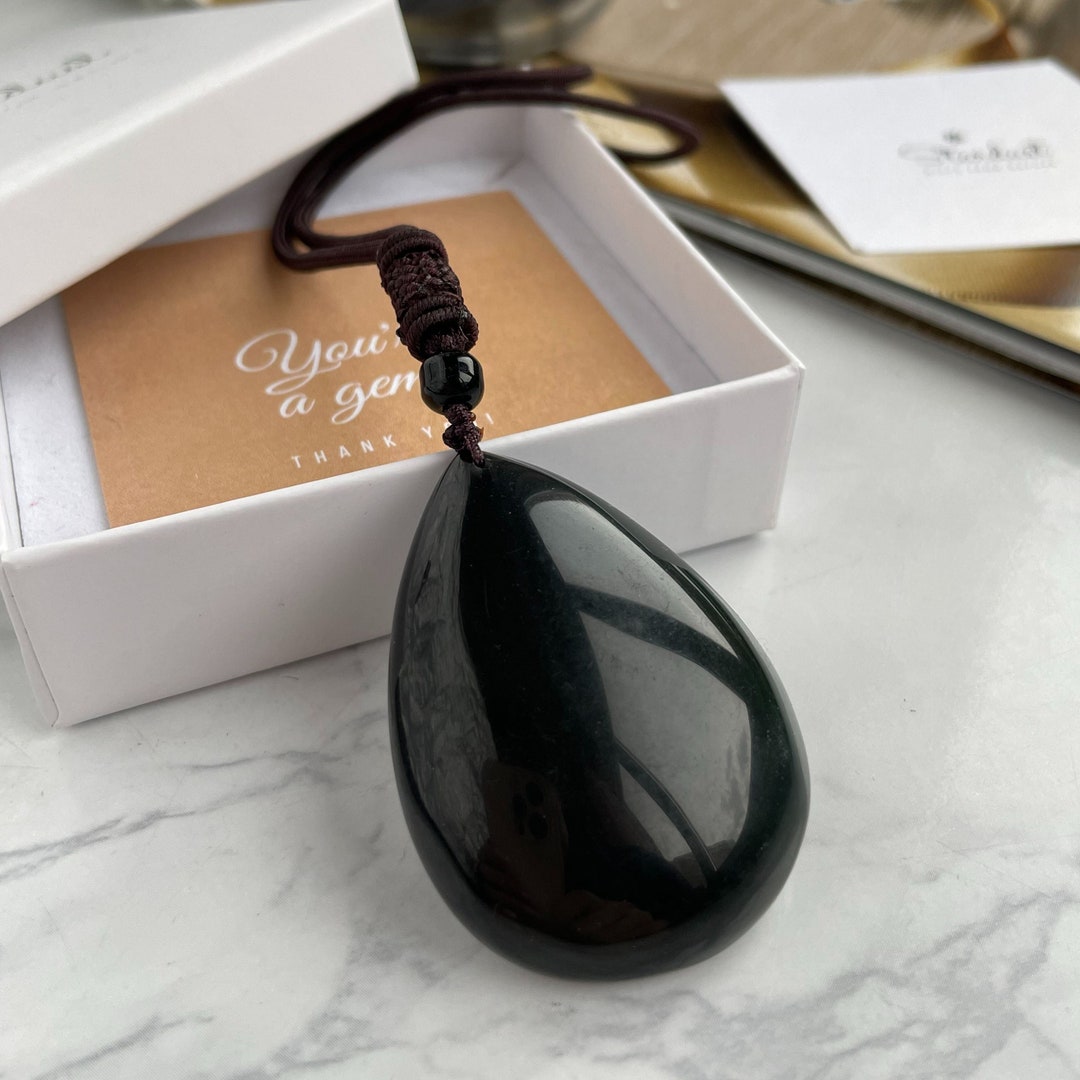 Large Obsidian Necklace 5cm, Black Drop Pendant, Gift for Men ...