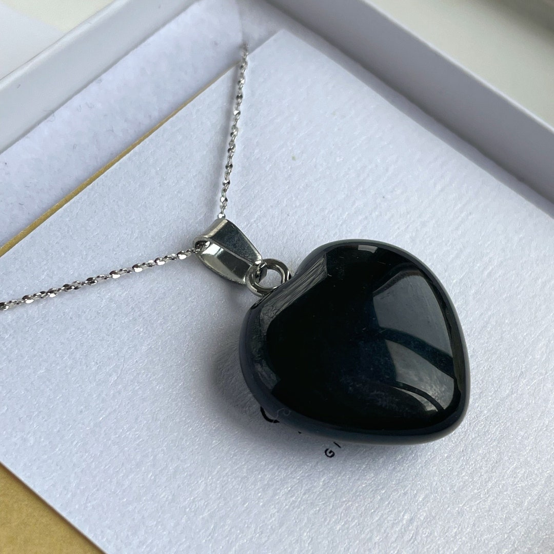 Jet Black Obsidian Pendant Heart Pendant, Gift for Her - Black Obsidian ...
