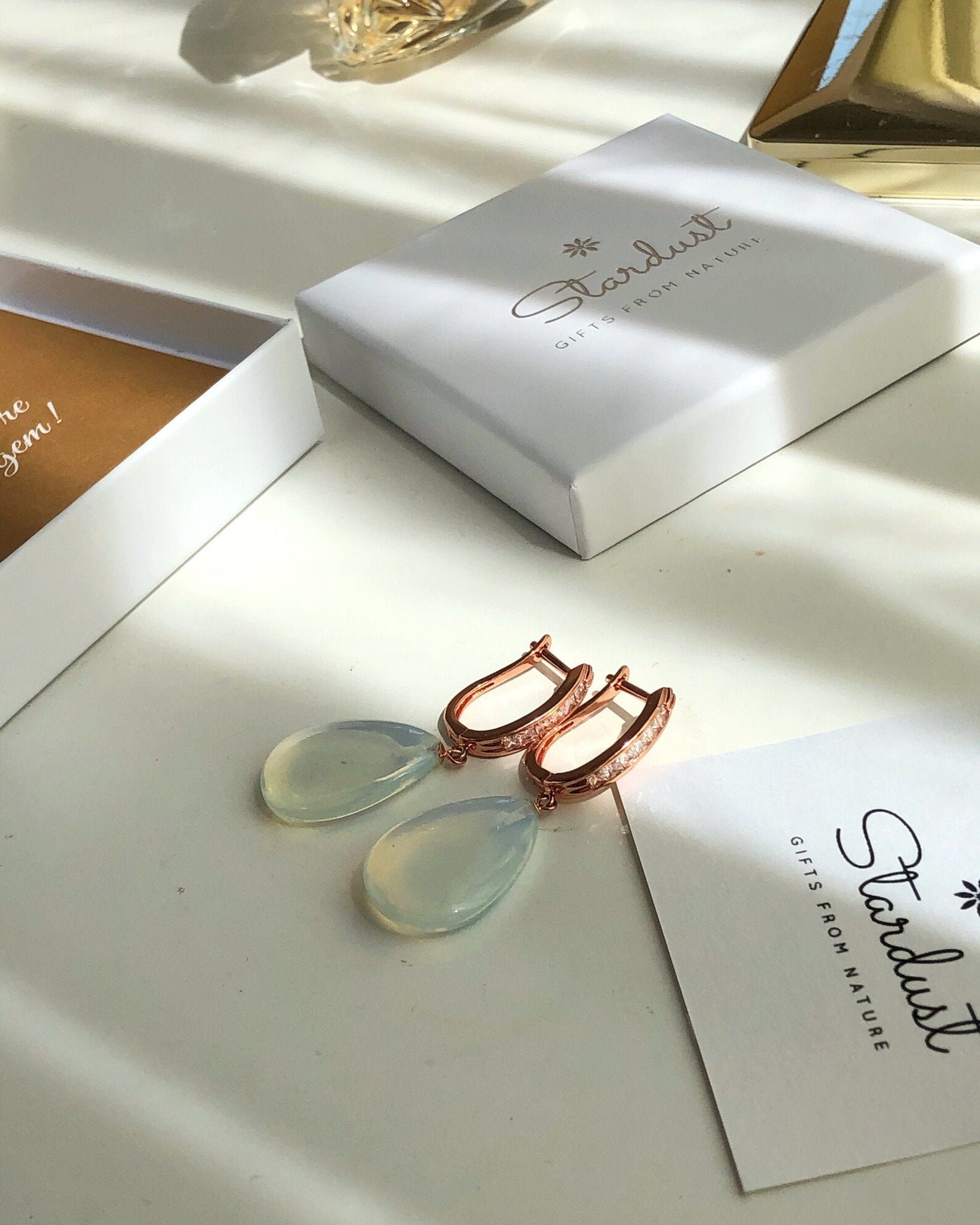 Statement Opalite Earrings Rose Gold Zircon Earrings Visit - Etsy