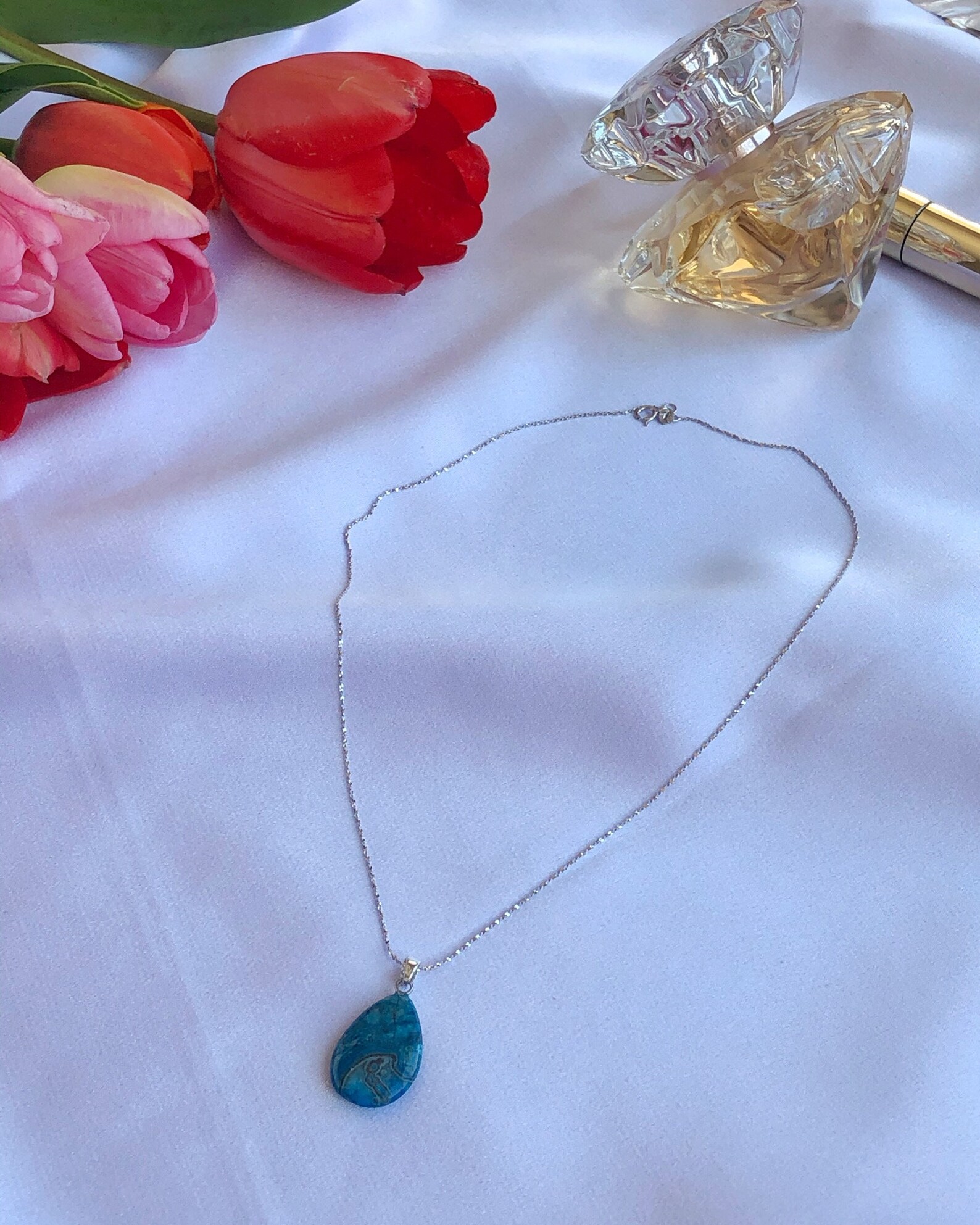 Blue Onyx Drop Pendant Natural Blue Gemstone Pendant Gift - Etsy