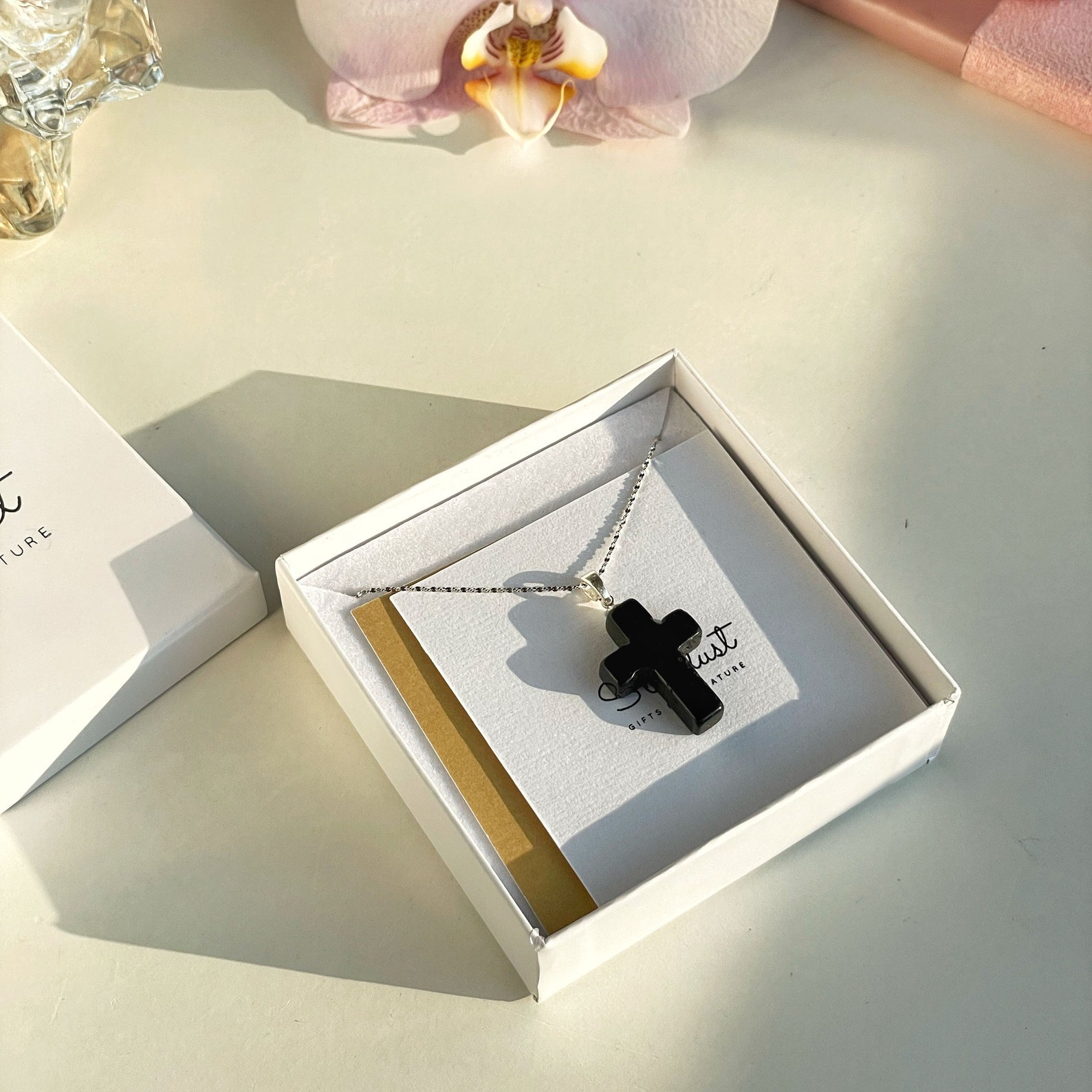 Black Obsidian Cross Pendant, Hand Carved Natural Stone Jewelry ...