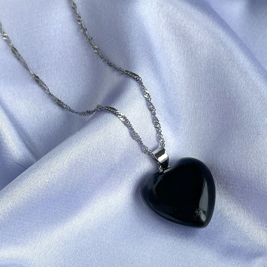 Black Obsidian Pendant Heart Pendant, Premium Gift for Her, Natural ...