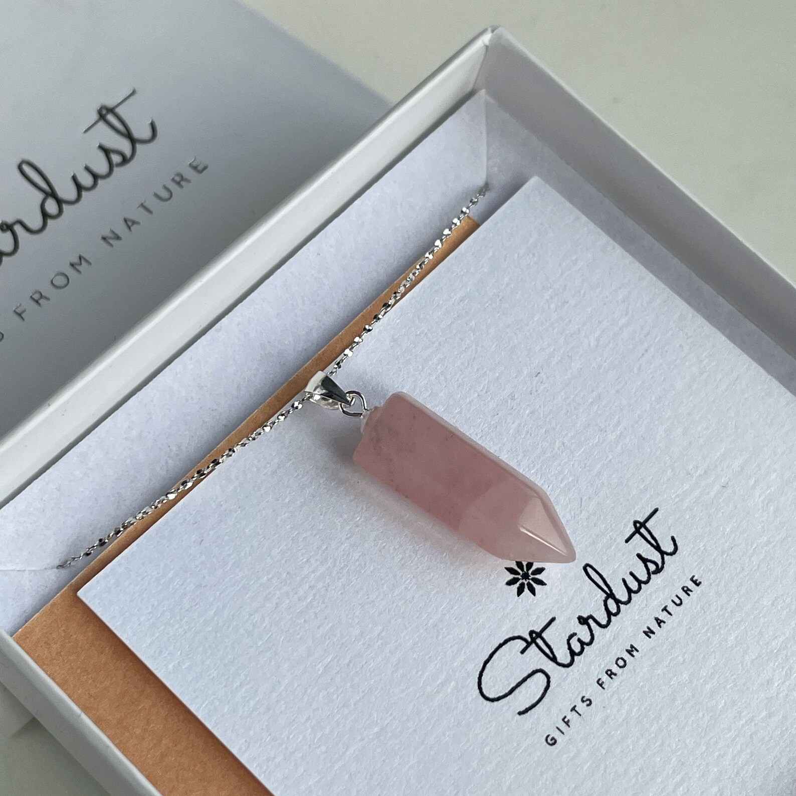 Natural Rose Quartz Pencil Pendant, Romantic Gift for Girl, Point ...