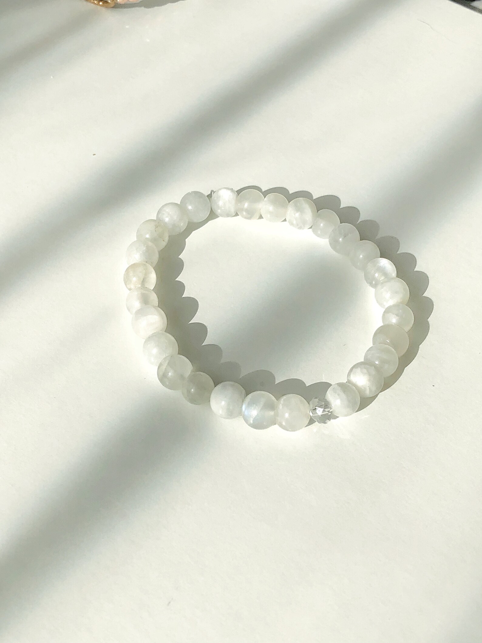 Gorgeous White Moonstone Bracelet 6mm for Women With Crystal - Etsy