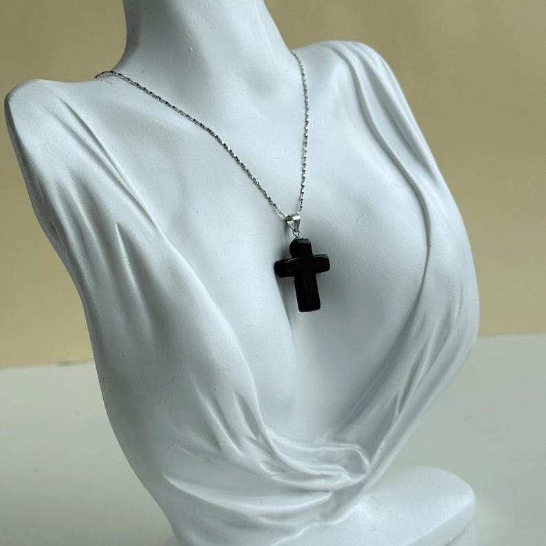 Black Obsidian Cross Pendant, Hand Carved Natural Stone Jewelry ...