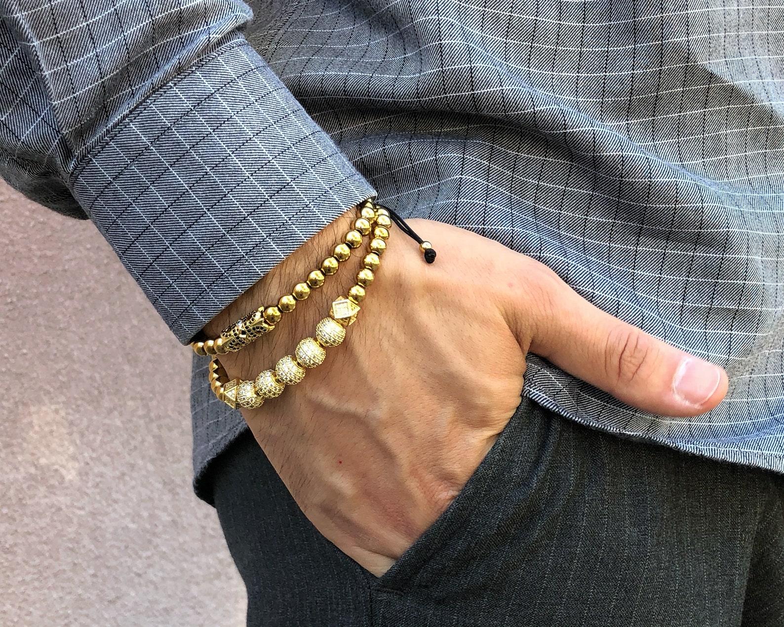Luxury 18k Gold Filled Bracelet Set for Men, Gold Zircon Bracelet ...