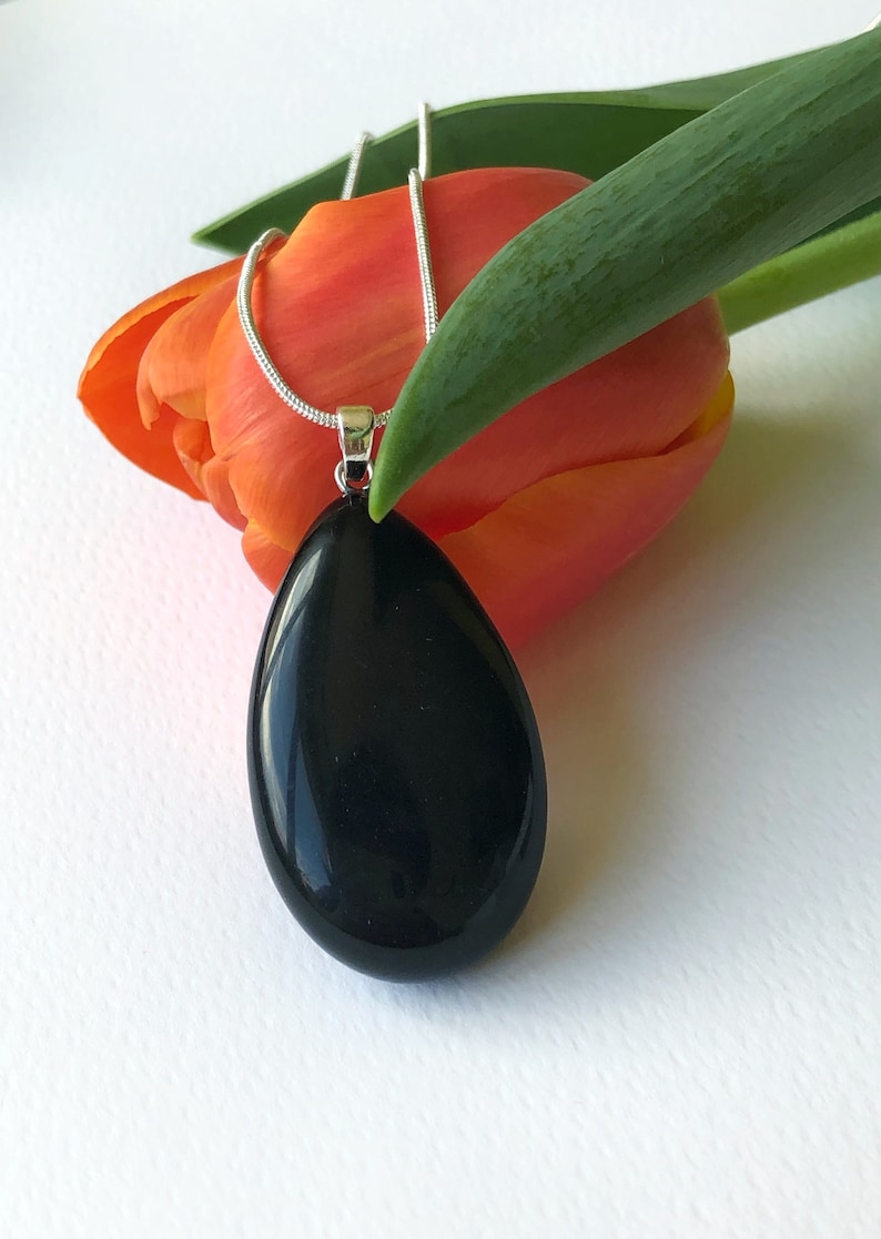 Jet Black Genuine Obsidian Drop Pendant 4cm, Protection Pendant, Chakra ...