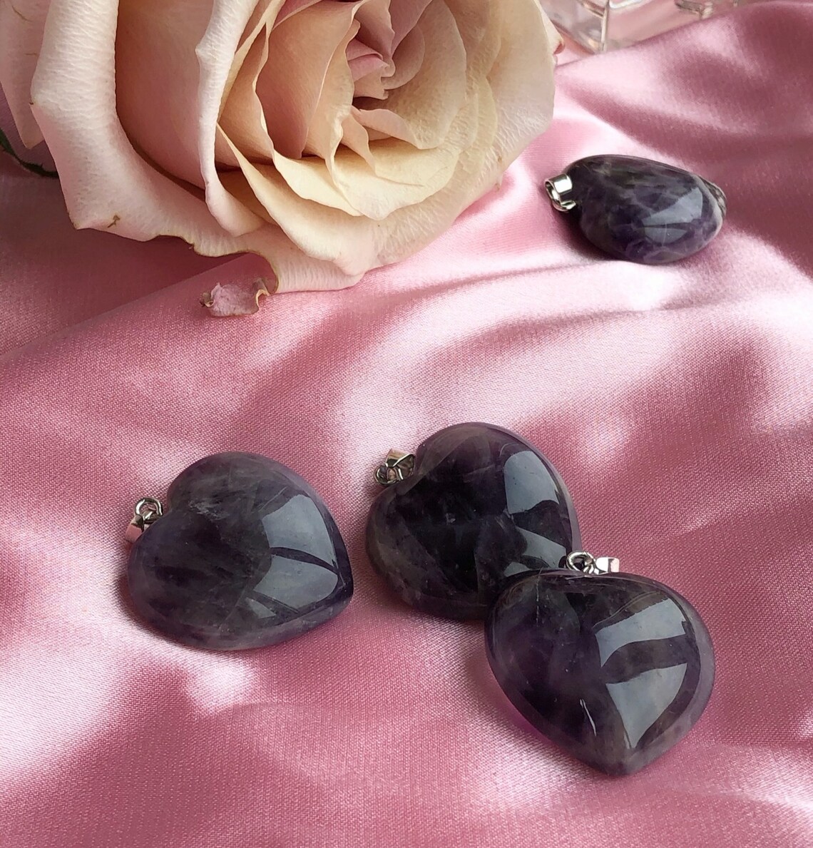 Deep Purple AMETHYST heart pendant natural stone gift | Etsy