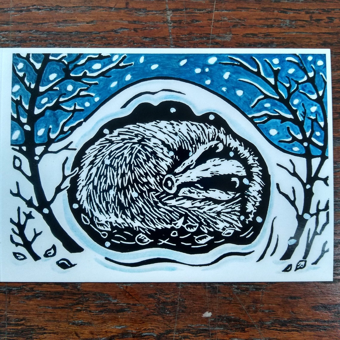 Pack of 8 Linocut Design Christmas Cards Featuring a Sleeping Badger ...