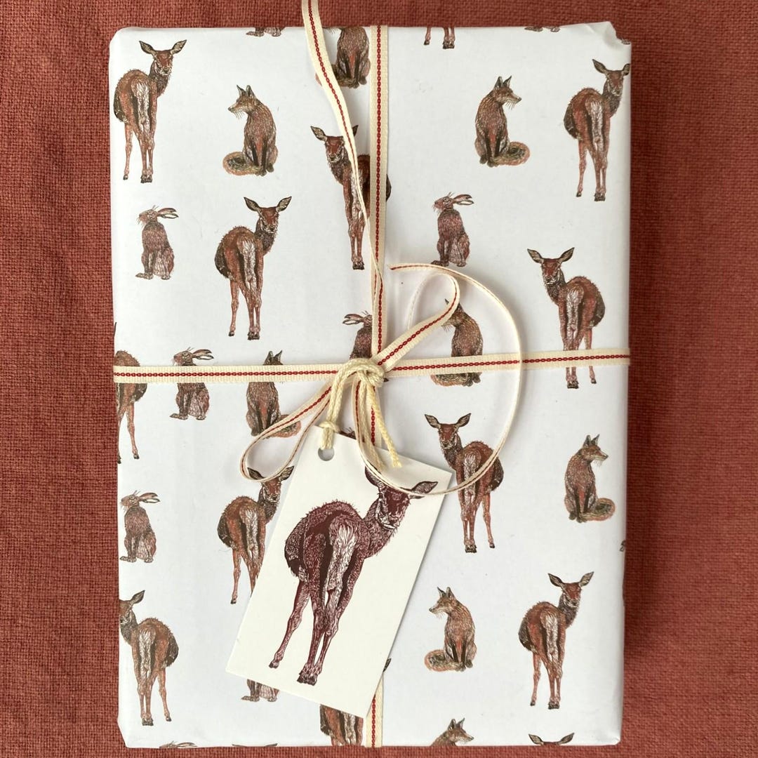 Wildlife Linocut Gift Wrap, Including 2 Deer Gift Tags - Etsy