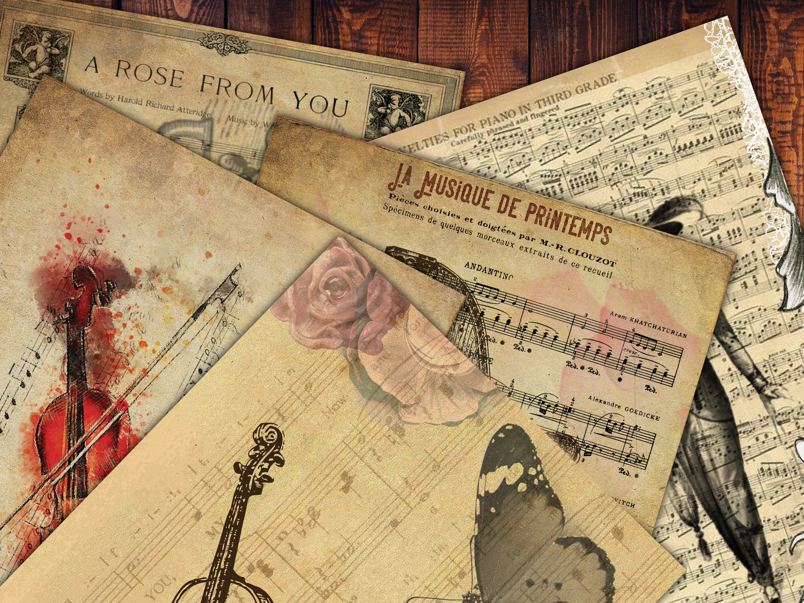 Music Background Journal Printable, Scrapbooking Digital Package ...