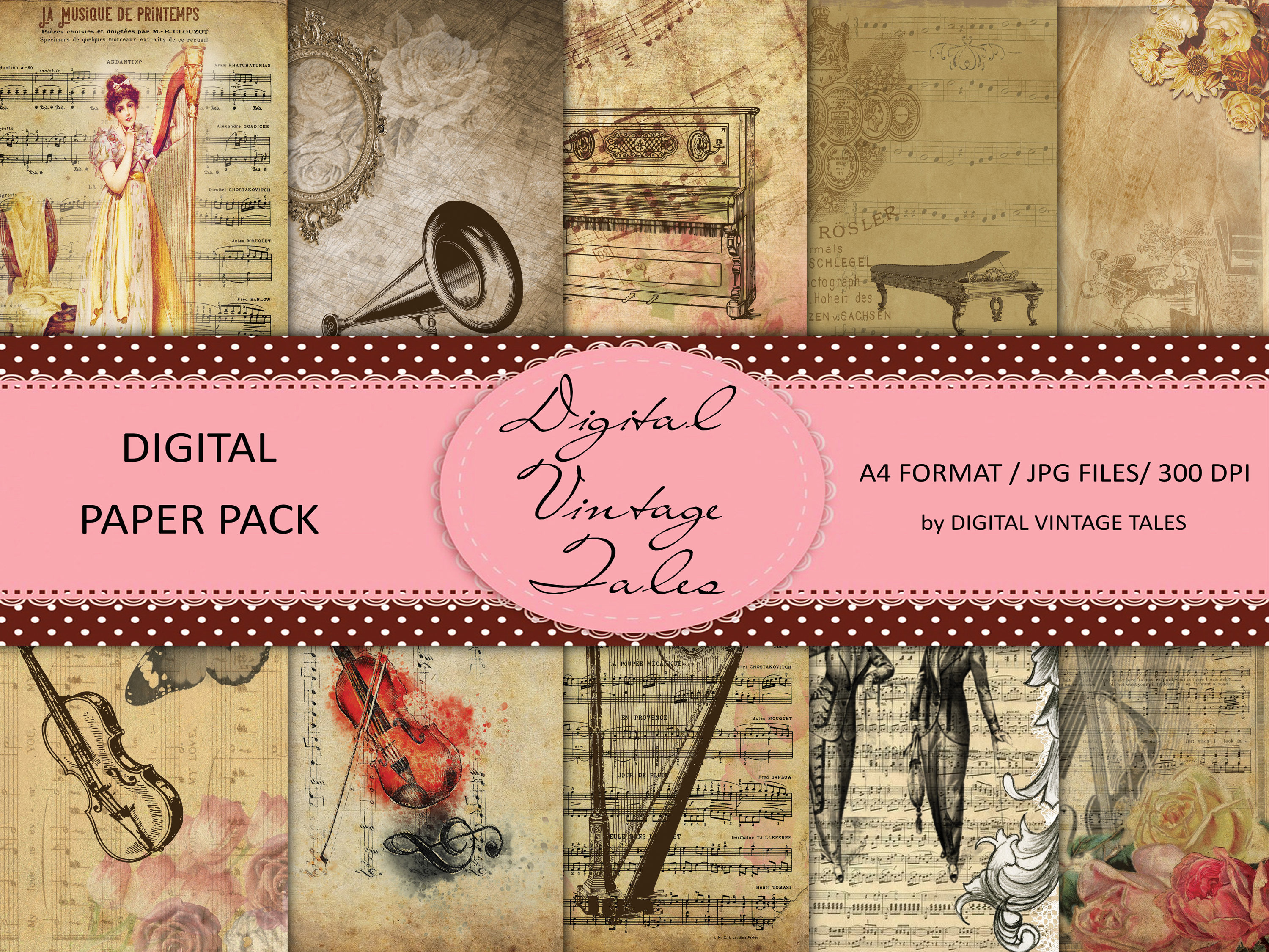 Music Background Journal Printable, Scrapbooking Digital Package ...