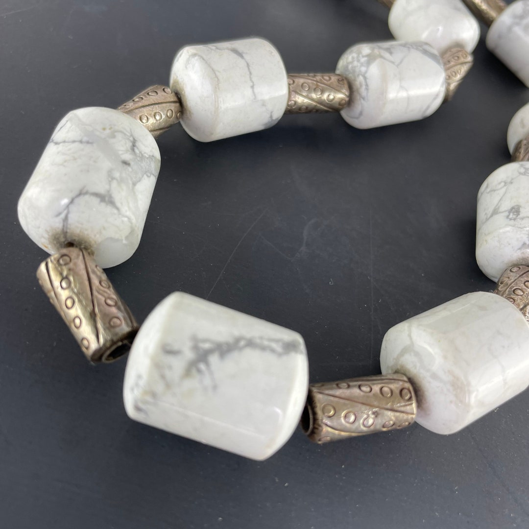 Vintage John Beeman Howlite & Silver Beaded Necklace - Handmade USA - Etsy