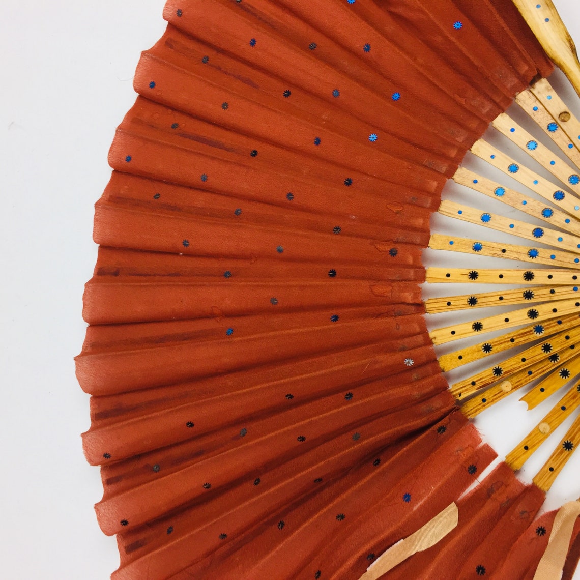 Antique 1890 Folding Hand Fan: Wood & Silk Sequins, Restoration Project ...