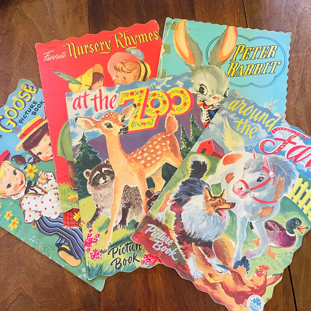 Vintage 1940s-50s Children's Picture Books - Oversized Cloth Linen ...