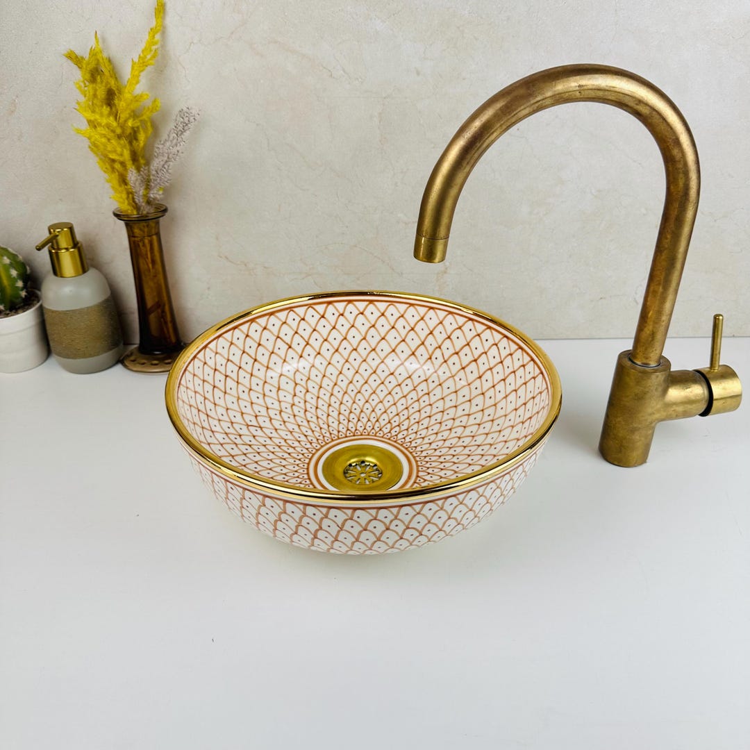Hand-painted Terracotta Ceramic Sink: 14K Gold Fish Scale Bathroom Bowl ...