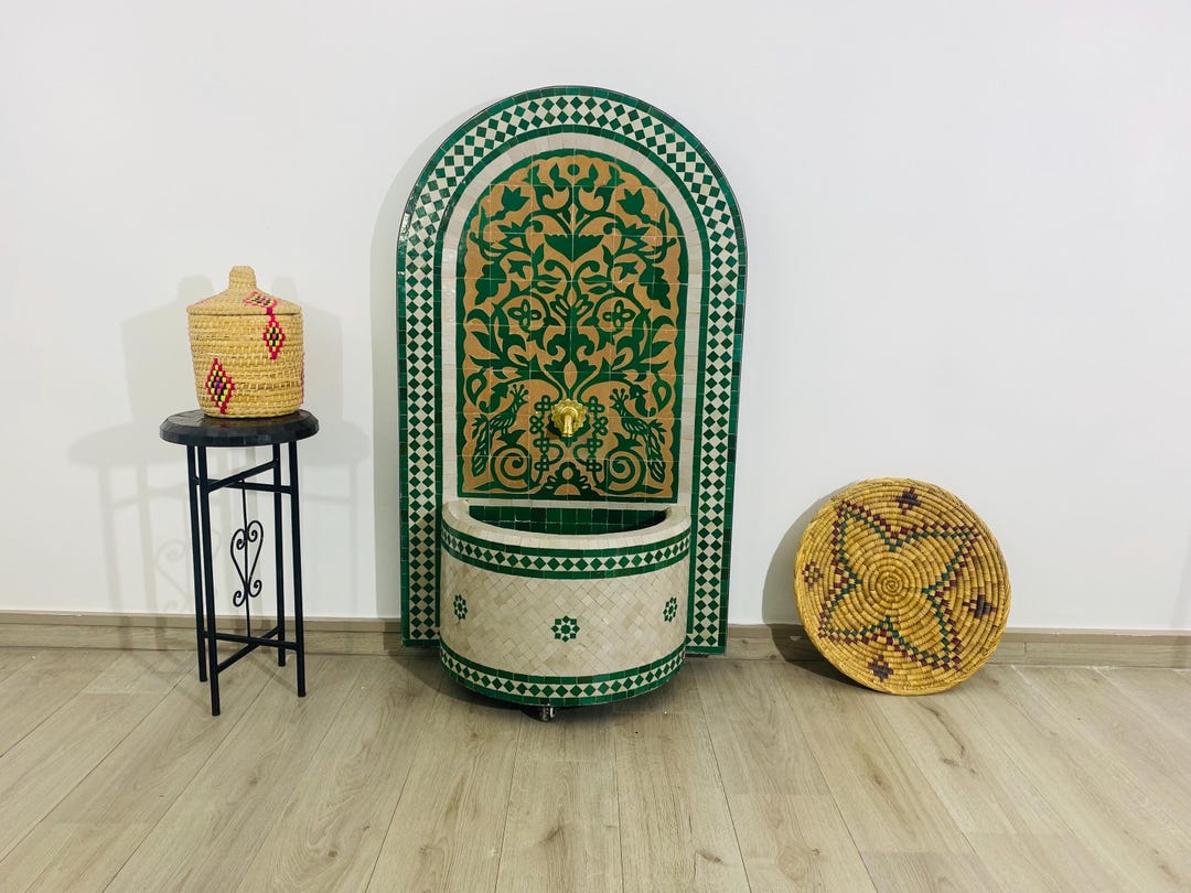 Handmade Emerald Tree of Life Moroccan Zellige Fountain With Brass ...