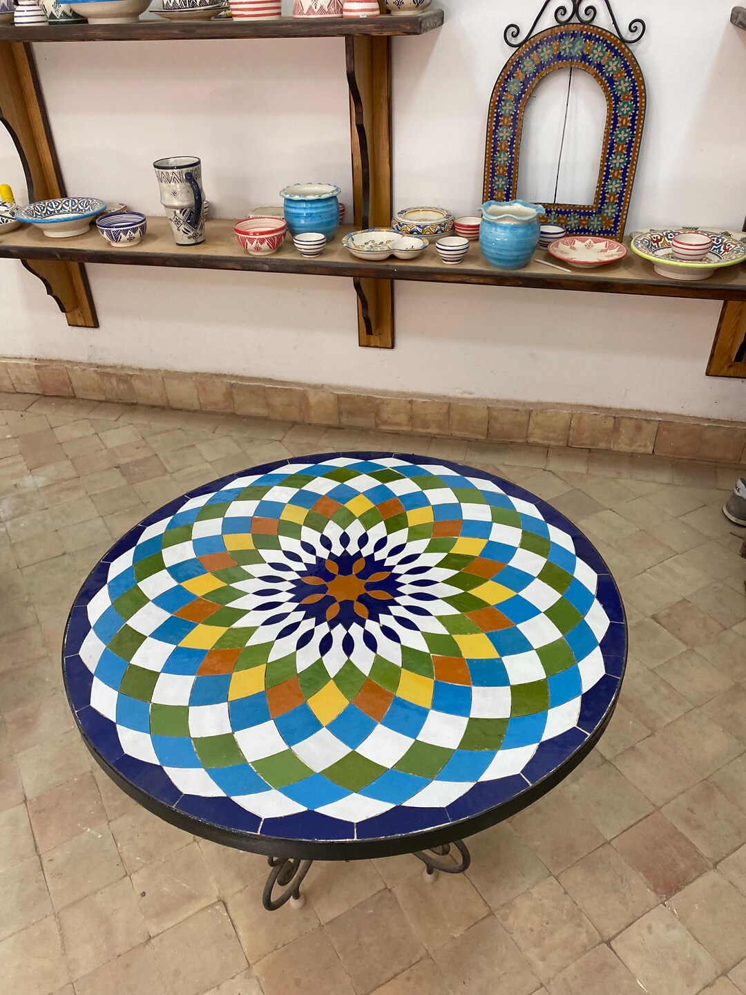 CUSTOM Handmade MOSAIC Tile Accent TABLE, Large Round Moroccan Mosaic ...