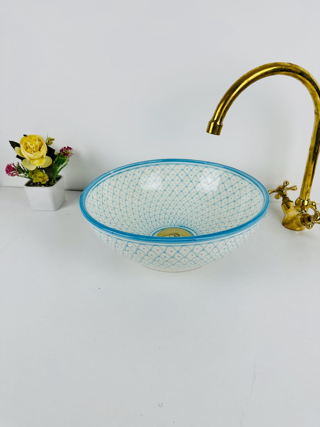 Light Blue Fish Scale Sink, Custom Hand Painted Ceramic Wash Basin ...
