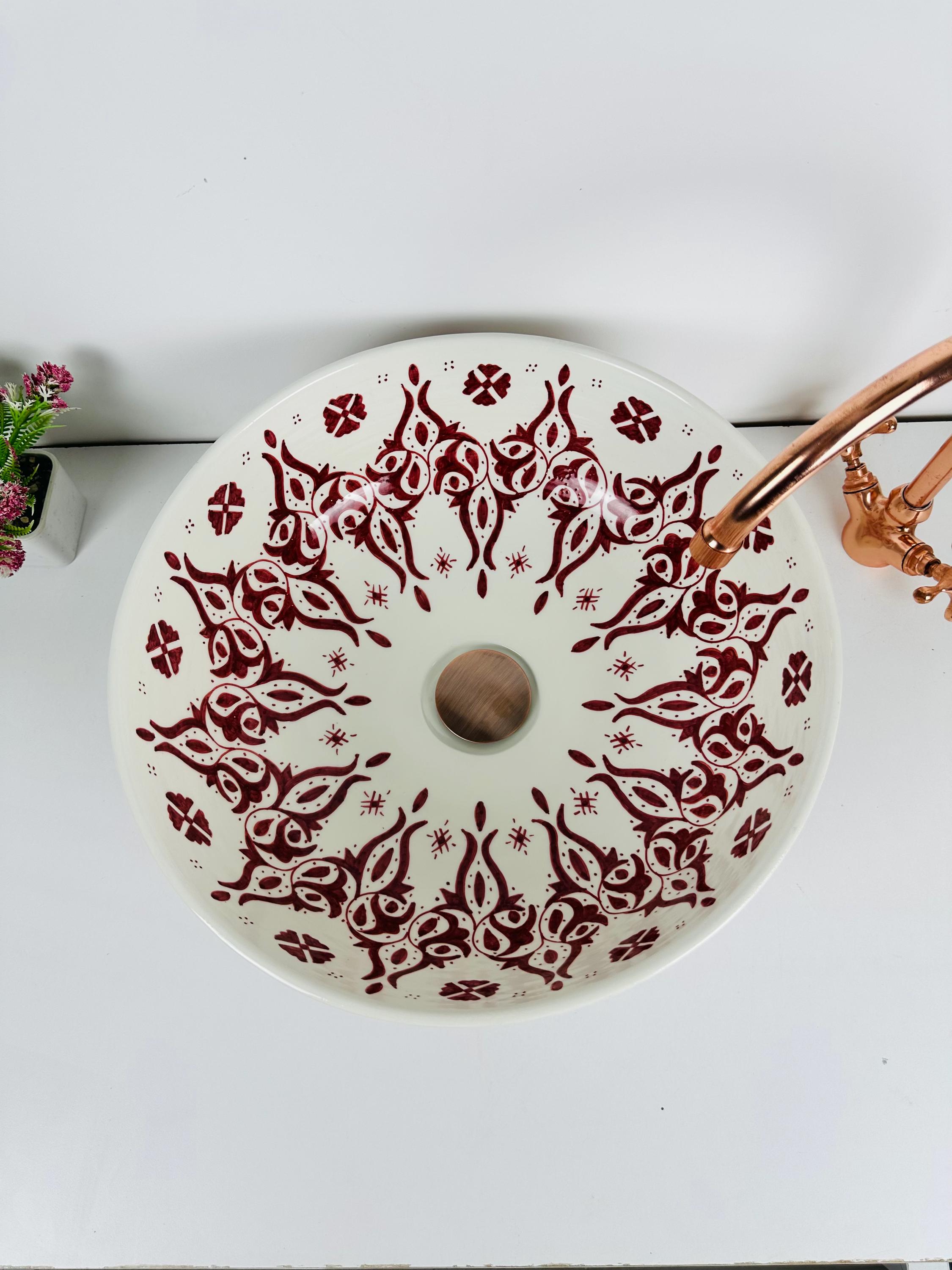 Burgundy Moroccan Ceramic Sink: Handmade Rustic Bathroom Basin - Etsy