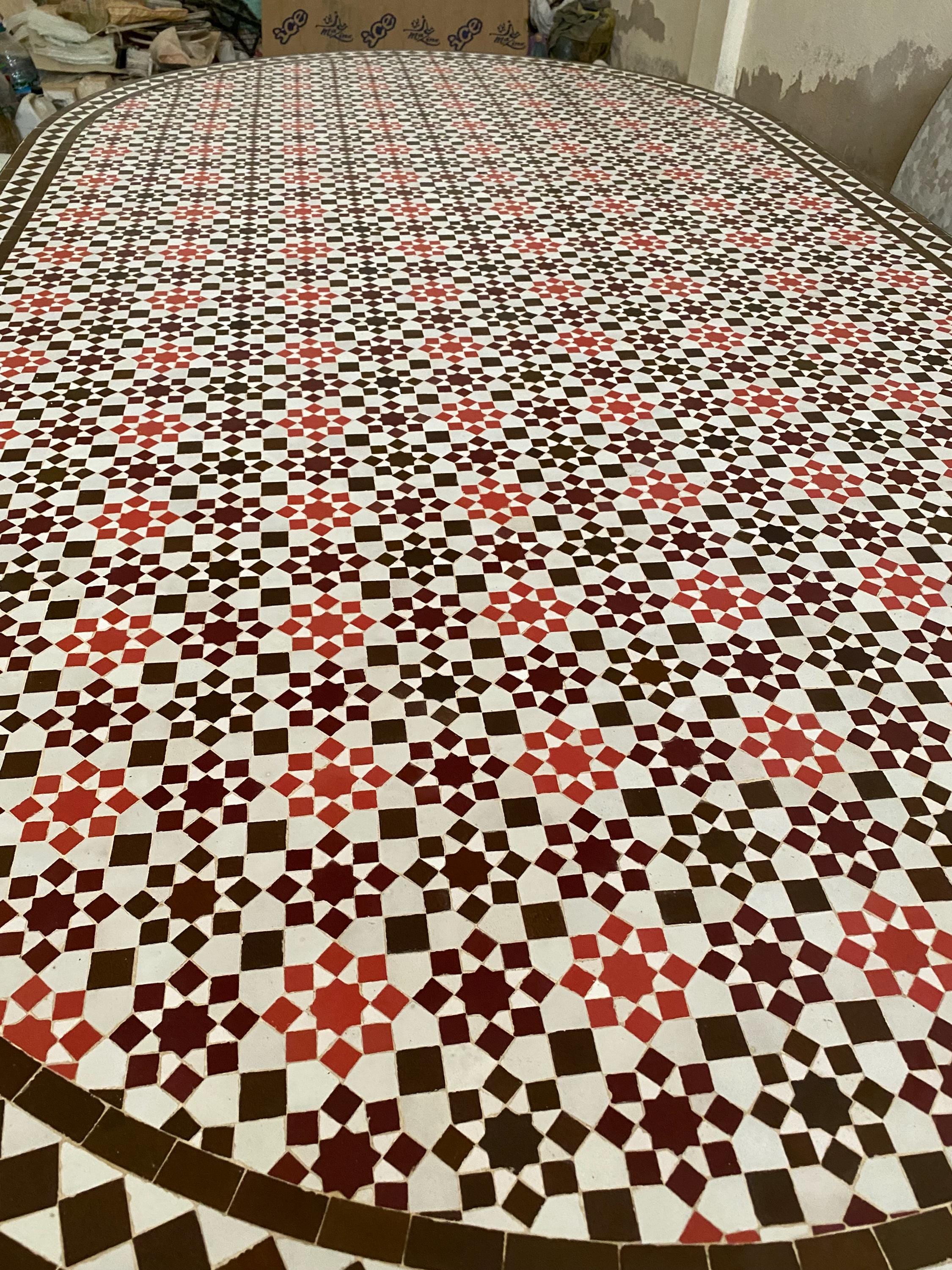 Custom Moroccan Mosaic Table: Oval Zellige Tile, Handmade Patio Dining ...
