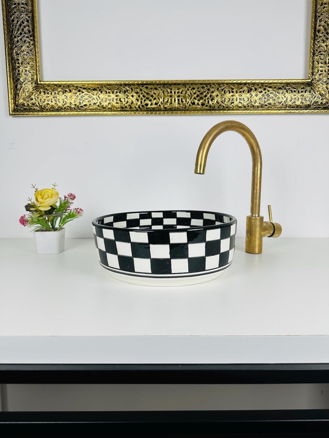 CUSTOME MADE SINK, Checkered Vessel Sink, Black and White Washbasin ...
