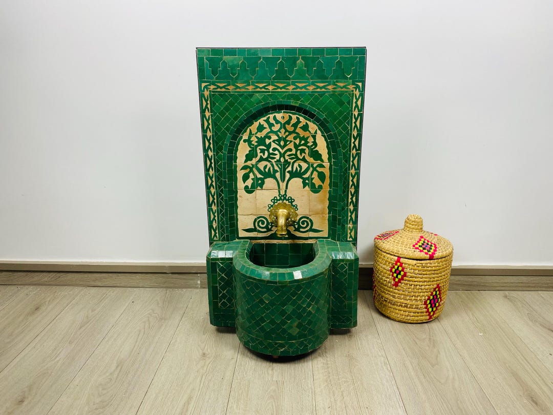 Tree of Life Moroccan Fountain: Green Zellige Tile & Brass Spout - Etsy