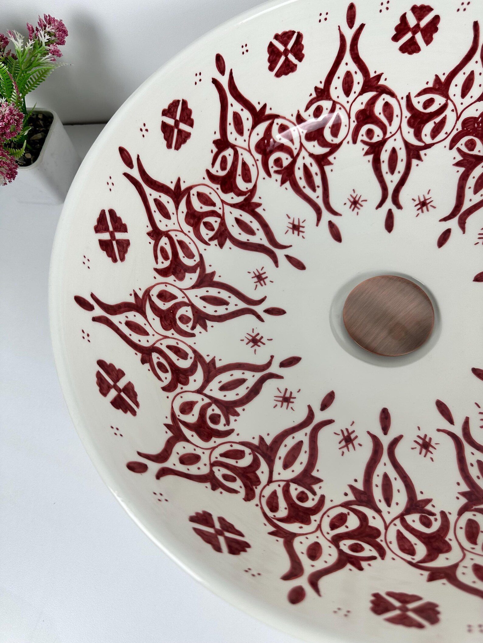 Burgundy Moroccan Ceramic Sink: Handmade Rustic Bathroom Basin - Etsy