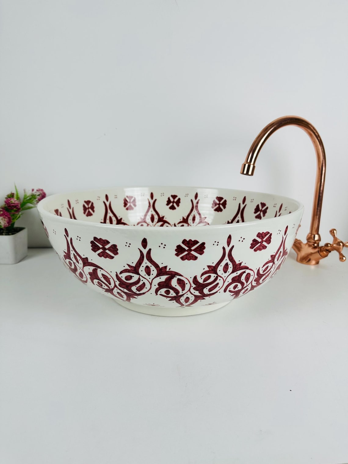 Burgundy Moroccan Ceramic Sink: Handmade Rustic Bathroom Basin - Etsy
